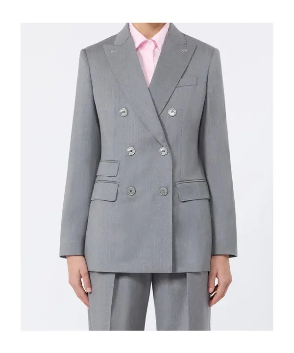 Max Mara Wool Twill Double-breasted Blazer - Medium Gray