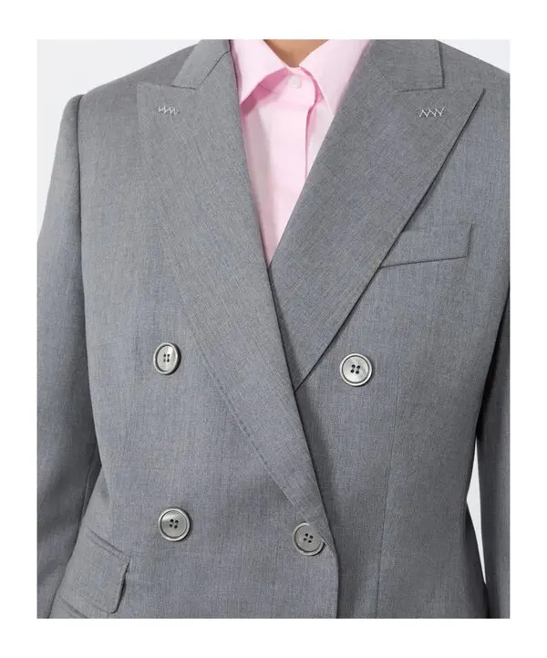 Max Mara Wool Twill Double-breasted Blazer - Medium Gray