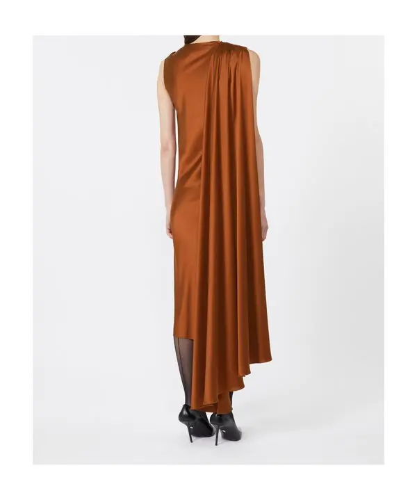 Max Mara Silk Satin Asymmetrical Cocktail Dress - Brown Copper