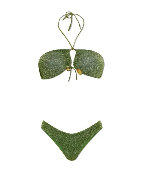 Oseree Lurex Bandeau Bikini Set - Lurex Green