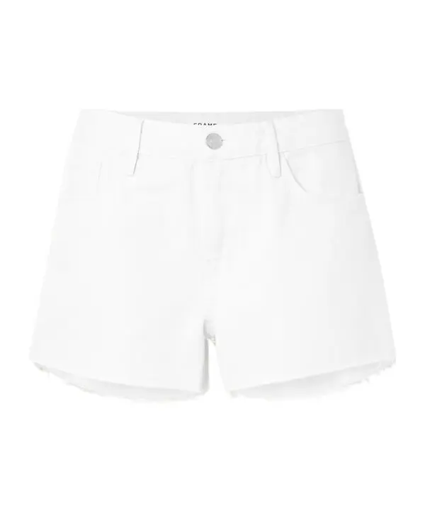 FRAME Le Grand Garcon Frayed Denim Shorts - White