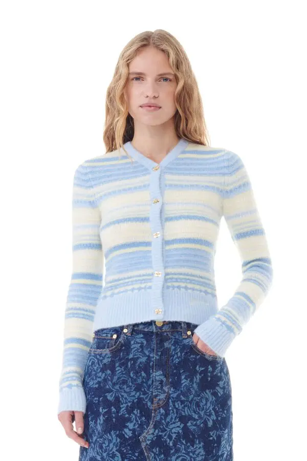 GANNI Striped Knit Button-front Cardigan