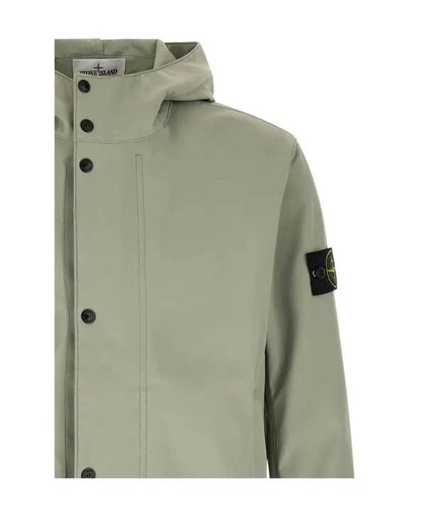 Stone Island Logo Badge Hooded Jacket - Sage