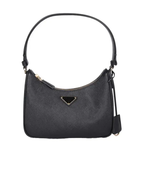 Prada Zipper Handbag With Adjustable Handles And Triangle Logo - Black