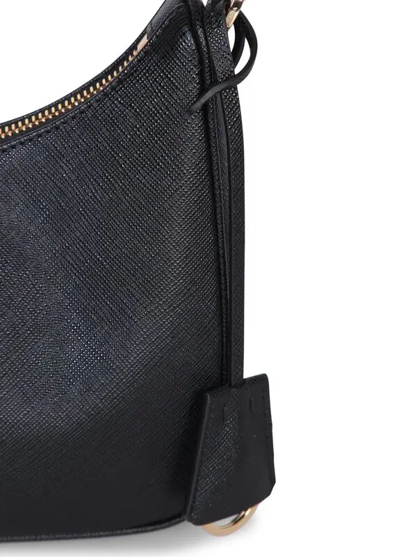 Prada Zipper Handbag With Adjustable Handles And Triangle Logo - Black