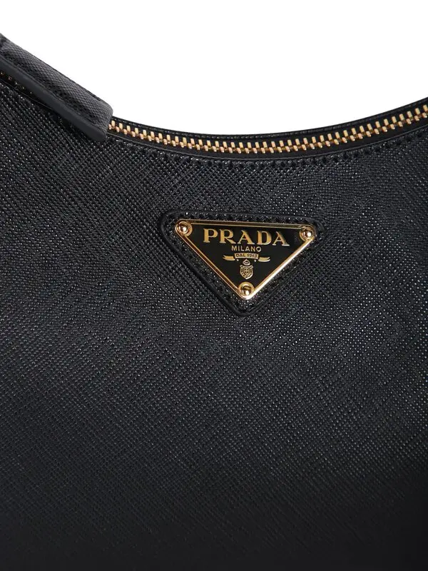 Prada Zipper Handbag With Adjustable Handles And Triangle Logo - Black