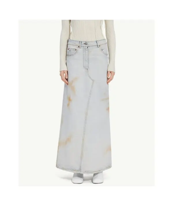 MAISON MARGIELA Distressed Denim Midi Skirt - Light Blue