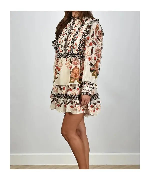 Farm Rio Ruched Floral Long-sleeve Dress