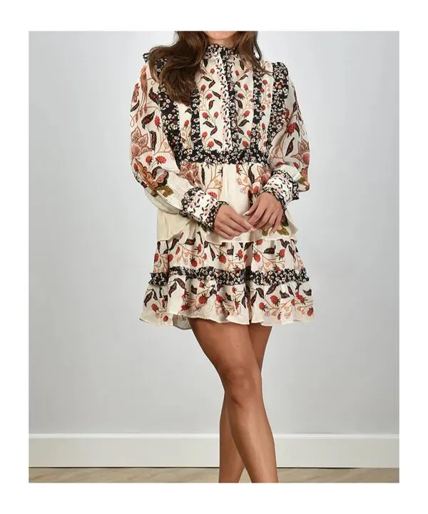 Farm Rio Ruched Floral Long-sleeve Dress