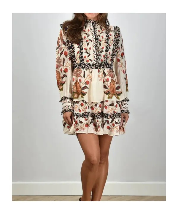 Farm Rio Ruched Floral Long-sleeve Dress
