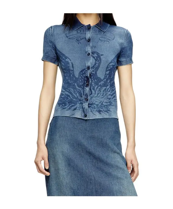 DIESEL® M-fenny Denim Short-sleeve Shirt With Graphic Print
