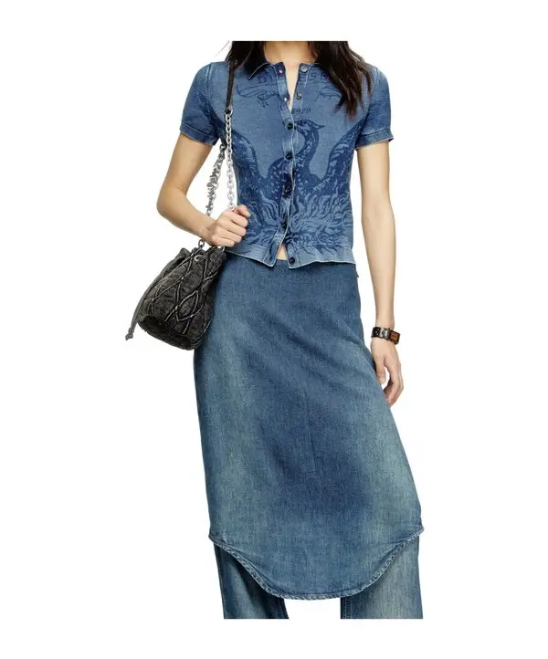 DIESEL® M-fenny Denim Short-sleeve Shirt With Graphic Print