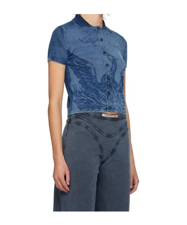 DIESEL® M-fenny Denim Short-sleeve Shirt With Graphic Print