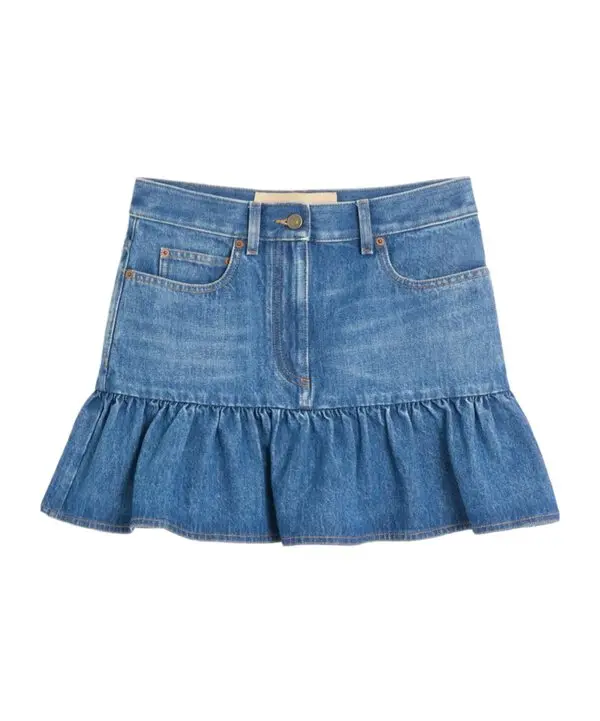 Valentino Garavani Ruffled Hem Denim Skirt - Blue