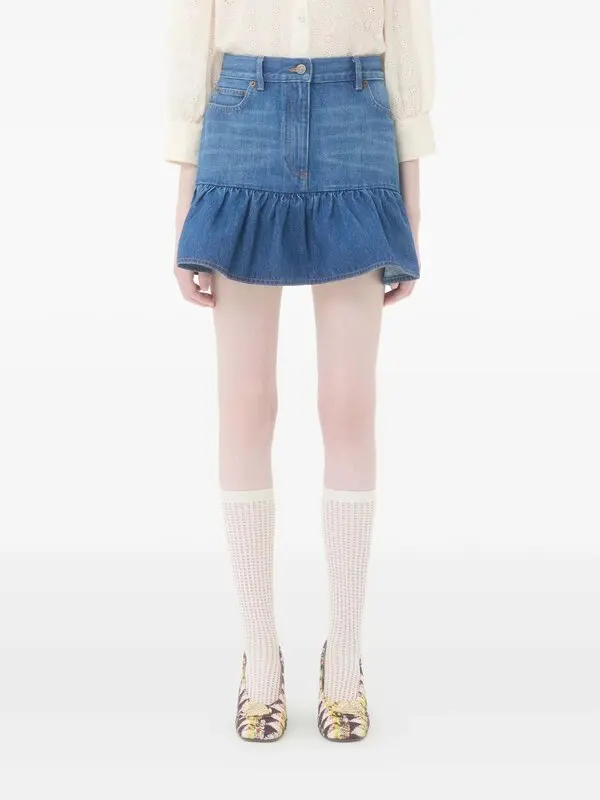 Valentino Garavani Ruffled Hem Denim Skirt
