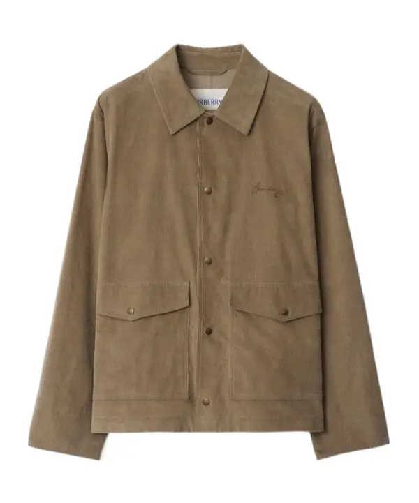 Burberry Logo Embroidered Corduroy Shirt Jacket