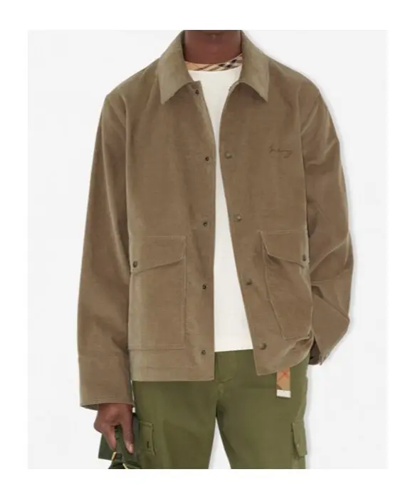 Burberry Logo Embroidered Corduroy Shirt Jacket
