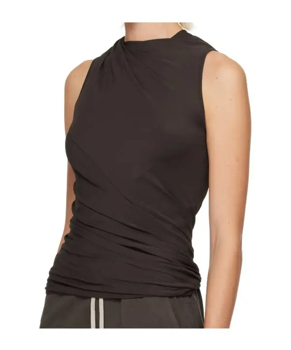 Rick Owens Sleeveless Draped High Neck Knit Top - Black
