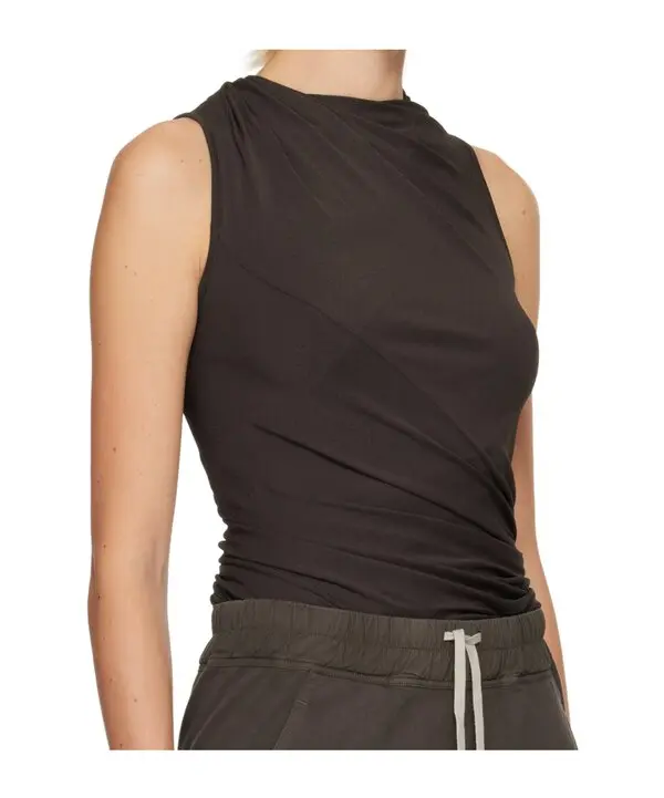 Rick Owens Sleeveless Draped High Neck Knit Top - Black