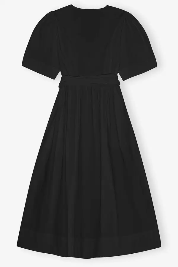 GANNI Deep V-neck Flared Dress With Pleated Details And Belted Waist - Black
