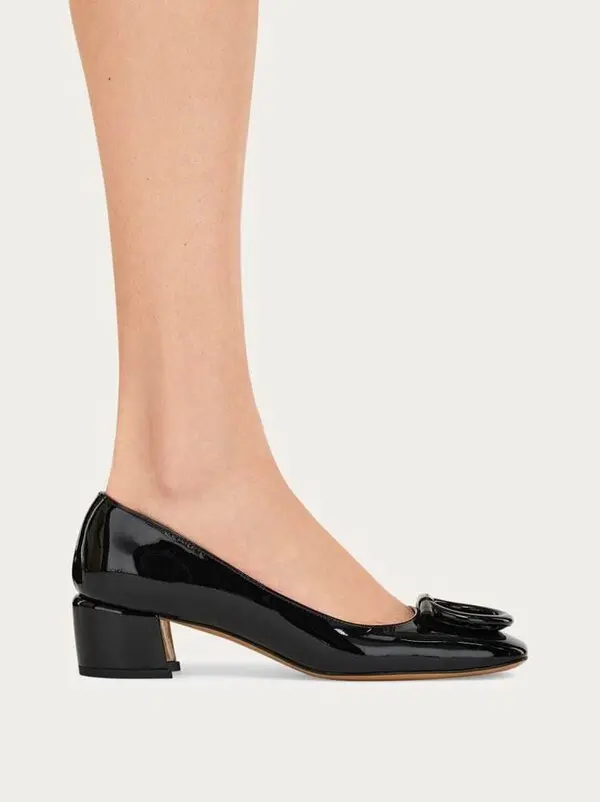 FERRAGAMO Maxi Gancini Block Heel Pumps - Black