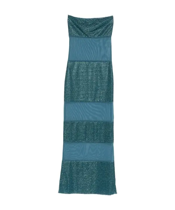 Oseree Glitter Panel Dress - Peacock Green