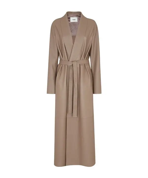 Fendi Belted Waist Leather Coat - Green