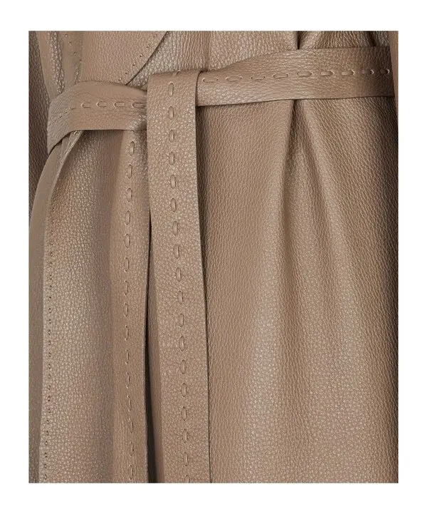 Fendi Belted Waist Leather Coat - Green