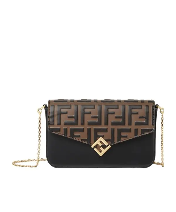 Fendi Black And Leather Wallet - Brown