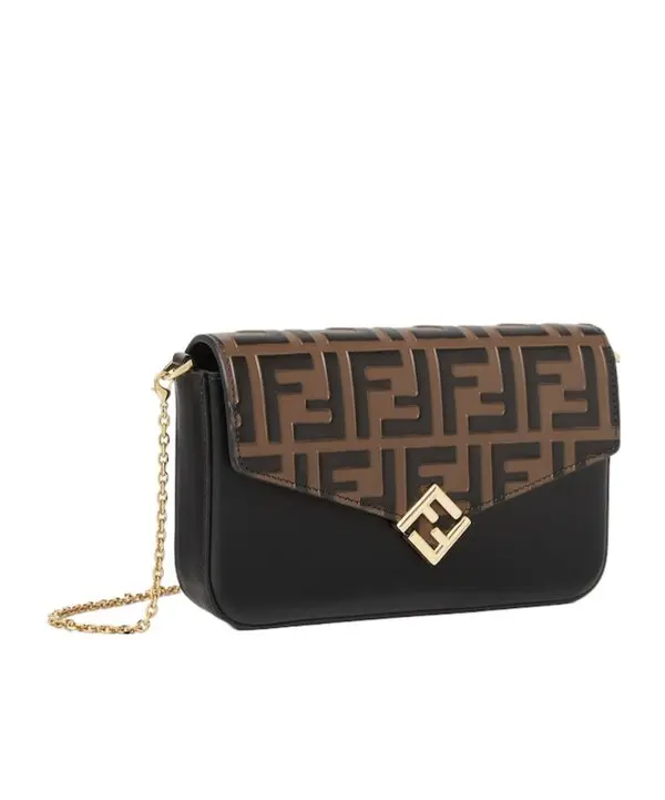Fendi Black And Leather Wallet - Brown