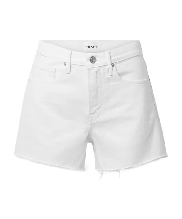 FRAME Rounded-edge Denim Shorts - White