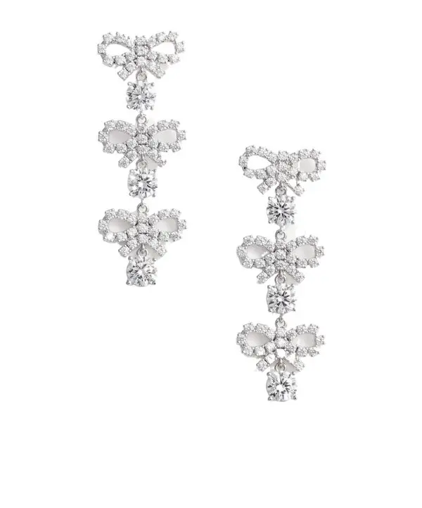 SELF-PORTRAIT Embellished Micro Bow Tiered Earrings - Silver