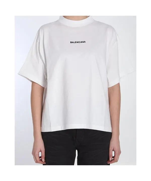 Balenciaga Logo Embroidered Mockneck T-shirt