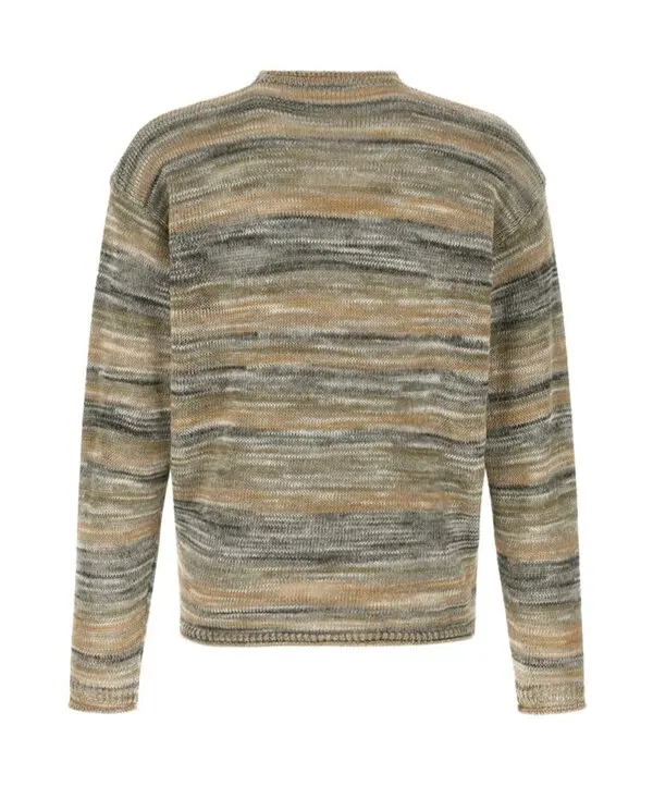 ROBERTO COLLINA Striped Crew Neck Long Sleeve Knitwear With Chest Pocket - Brown