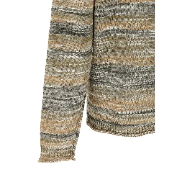 ROBERTO COLLINA Striped Crew Neck Long Sleeve Knitwear With Chest Pocket - Brown