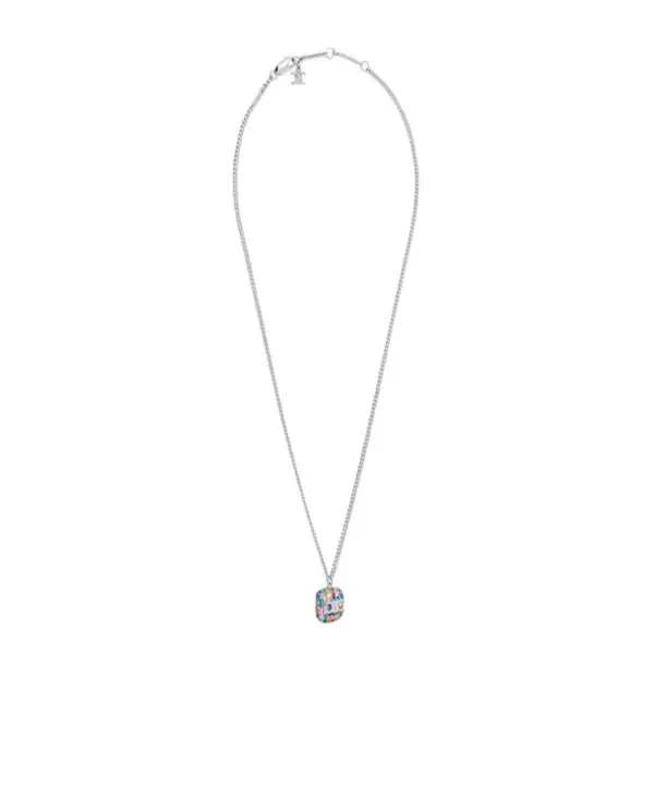 Celine Iced Triomphe Pendant Necklace In Strass And Brass With Rhodium Finish - Multicolored/silver