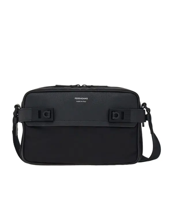 FERRAGAMO Gancini Buckle Messenger Bag - Black