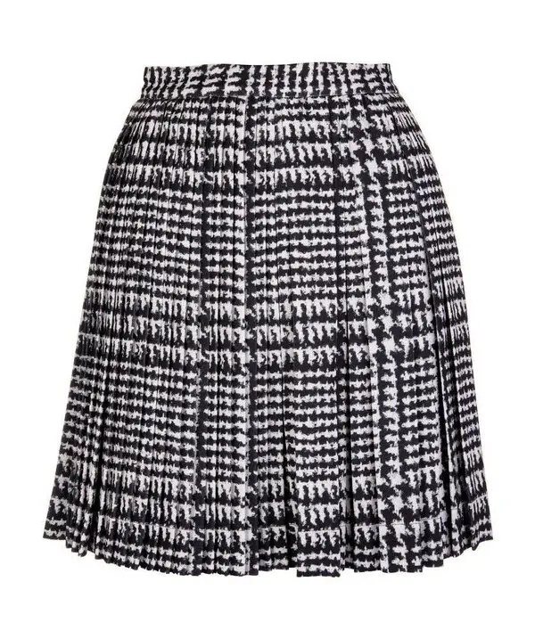 Ermanno Scervino High-waisted Pleated Houndstooth Skirt - Black