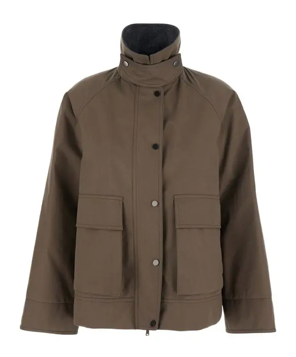 Brunello Cucinelli High Neck Jacket With Press Studs And Patch Pockets