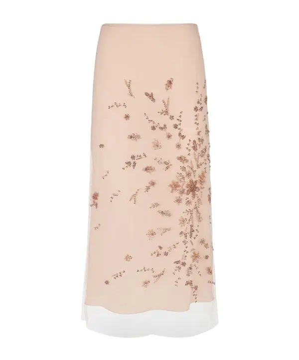 Fendi Midi Skirt With Floral Embellishments - Pink