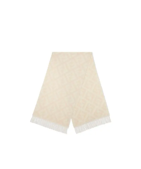 Fendi Ff Jacquard Fringed-edge Scarf - Nude