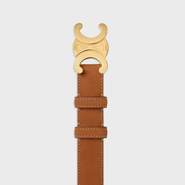 Celine Triomphe Belt In Nubuck Calfskin - Brown