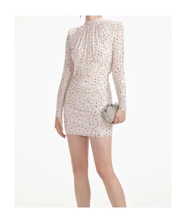 SELF-PORTRAIT High-neck Embellished Mini Dress