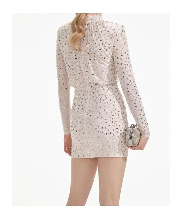 SELF-PORTRAIT High-neck Embellished Mini Dress