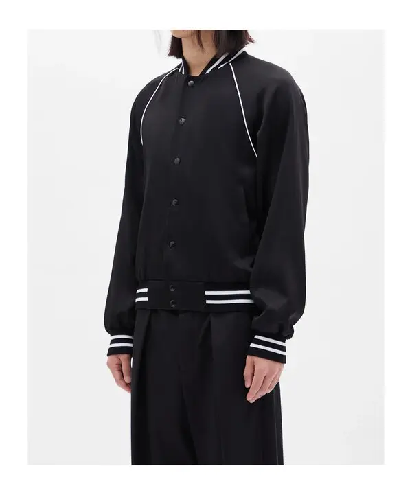 ANN DEMEULEMEESTER Slim Fit Raglan Bomber Jacket With Embroidery - Black
