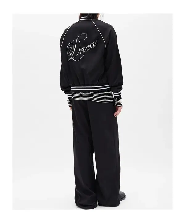ANN DEMEULEMEESTER Slim Fit Raglan Bomber Jacket With Embroidery - Black