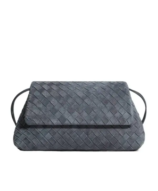 Bottega Veneta Giorno Intrecciato Suede Shoulder Bag - Gray