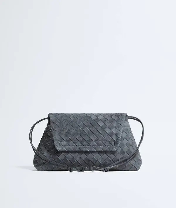 Bottega Veneta Giorno Intrecciato Suede Shoulder Bag - Gray