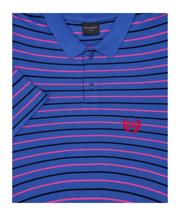 Balenciaga Laurel Classic Pique Striped Polo Shirt - Blue