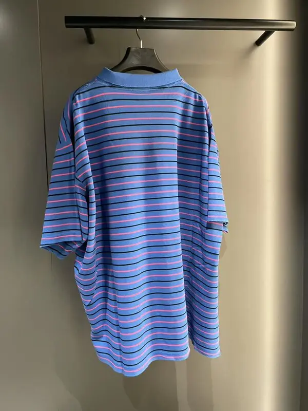 Balenciaga Laurel Classic Pique Striped Polo Shirt - Blue